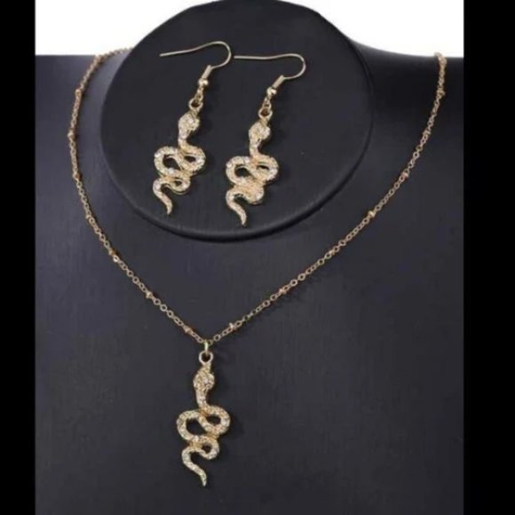 Jewelry | Set Snake Necklace And Earring Golden Snake | Poshmark